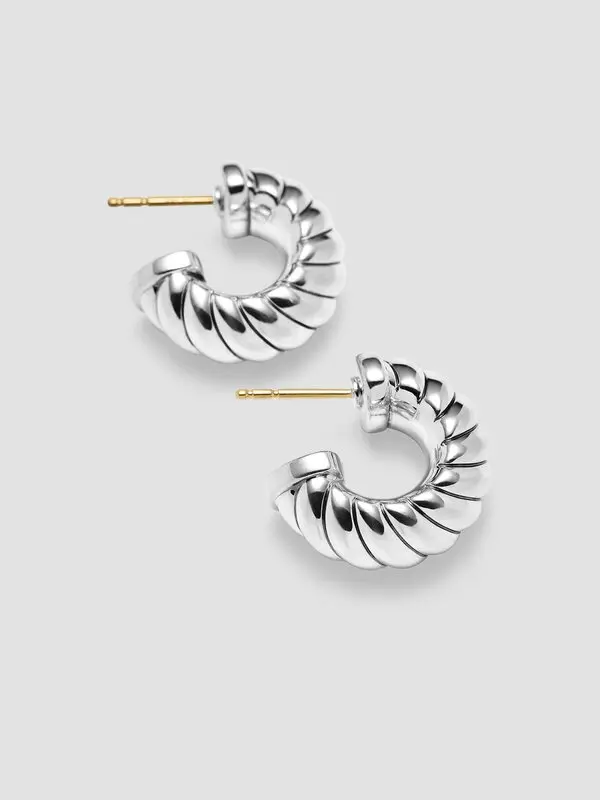 David Yurman Sculpted Cable Shrimp Earrings In Sterling 20.5mm