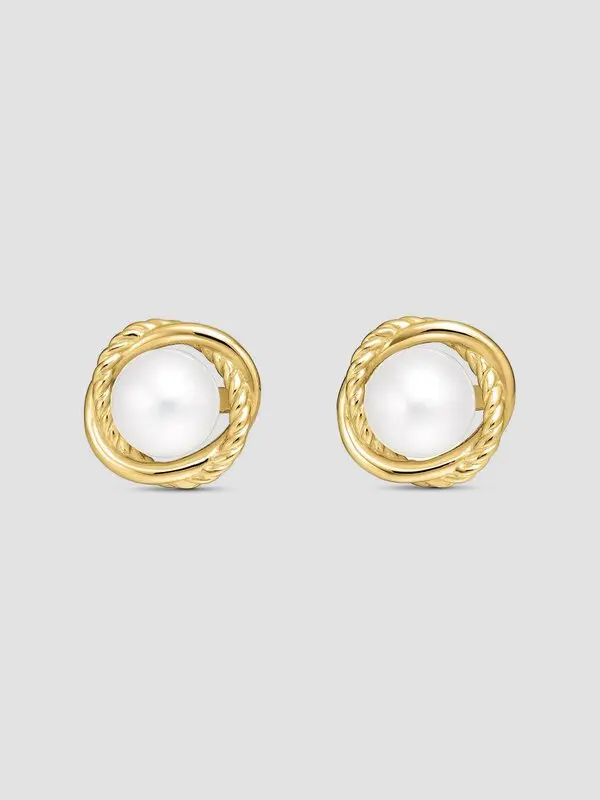 David Yurman Crossover Infinity Stud Earrings In 18k Yellow Gold With Pearls, 10mm - Pearl