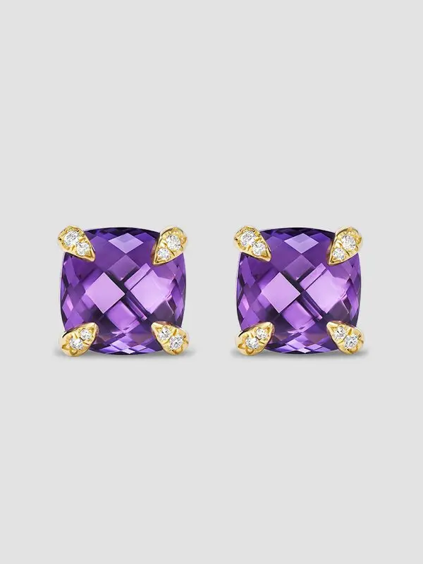 David Yurman Chatelaine Stud Earrings In 18k Yellow Gold With Pavé Diamonds - Amethyst