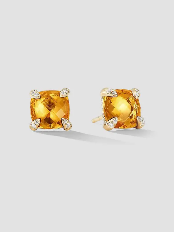 David Yurman Chatelaine Stud Earrings In 18k Yellow Gold With Pavé Diamonds - Citrine