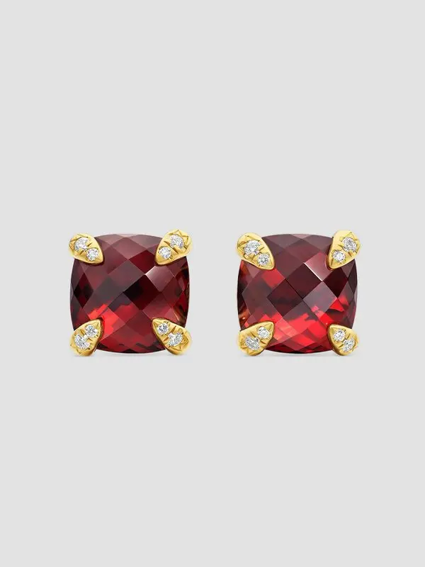 David Yurman Chatelaine Stud Earrings In 18k Yellow Gold With Pavé Diamonds - Garnet