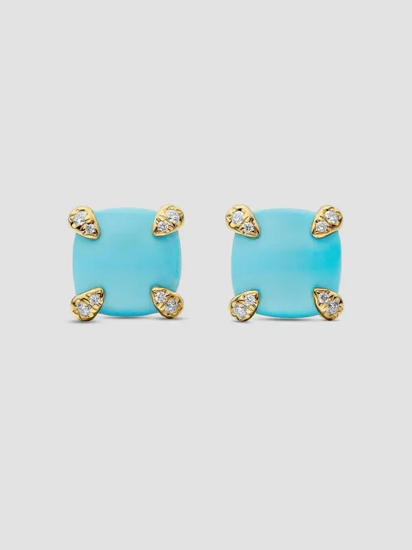 David Yurman Chatelaine Stud Earrings In 18k Yellow Gold With Pavé Diamonds - Turquoise