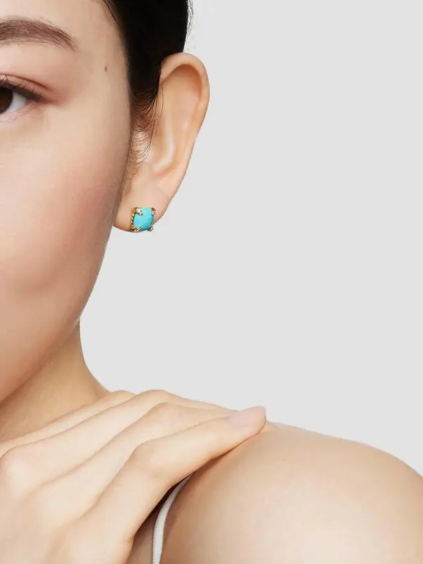 David Yurman Chatelaine Stud Earrings In 18k Yellow Gold With Pavé Diamonds - Turquoise