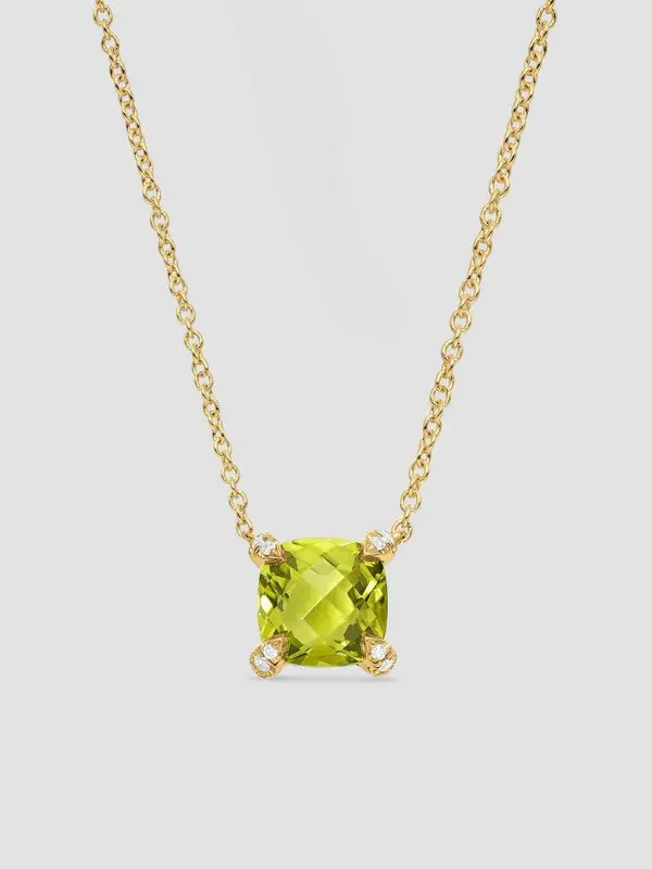 David Yurman Petite Chatelaine Pendant Necklace In 18k Yellow Gold With Pavé Diamonds - Peridot