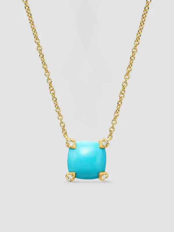David Yurman Petite Chatelaine Pendant Necklace In 18k Yellow Gold With Pavé Diamonds - Turquoise