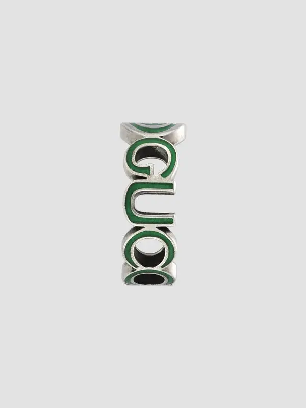 Gucci Interlocking G Sterling & Green Enamel Cut-out Ring