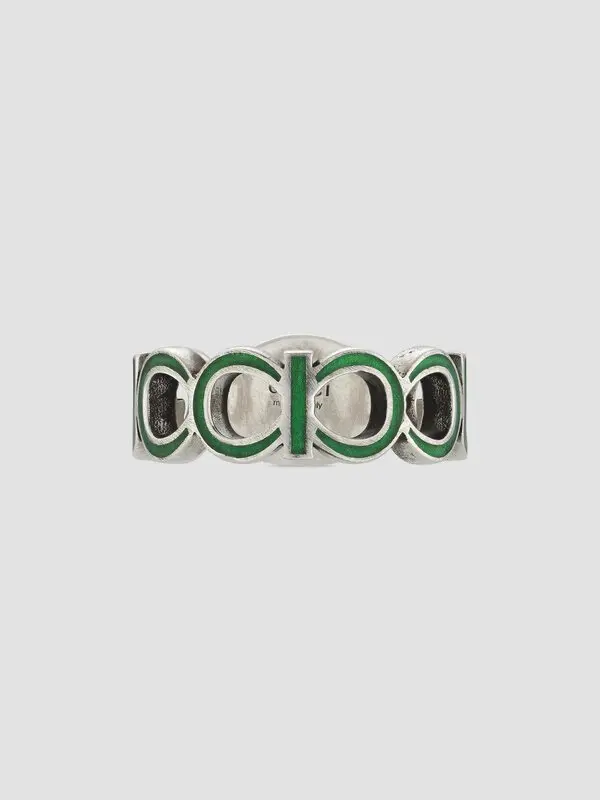 Gucci Interlocking G Sterling & Green Enamel Cut-out Ring