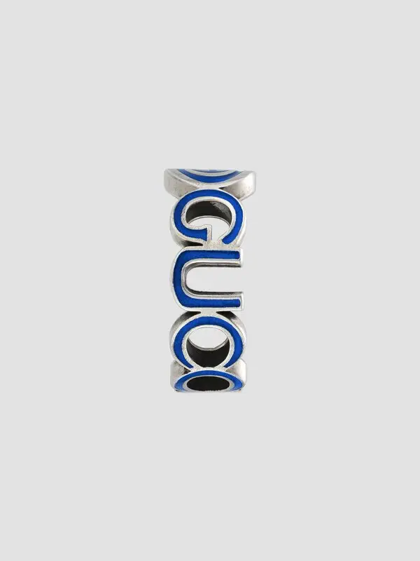 Gucci Interlocking G Sterling & Blue Enamel Cut-out Ring - Silver
