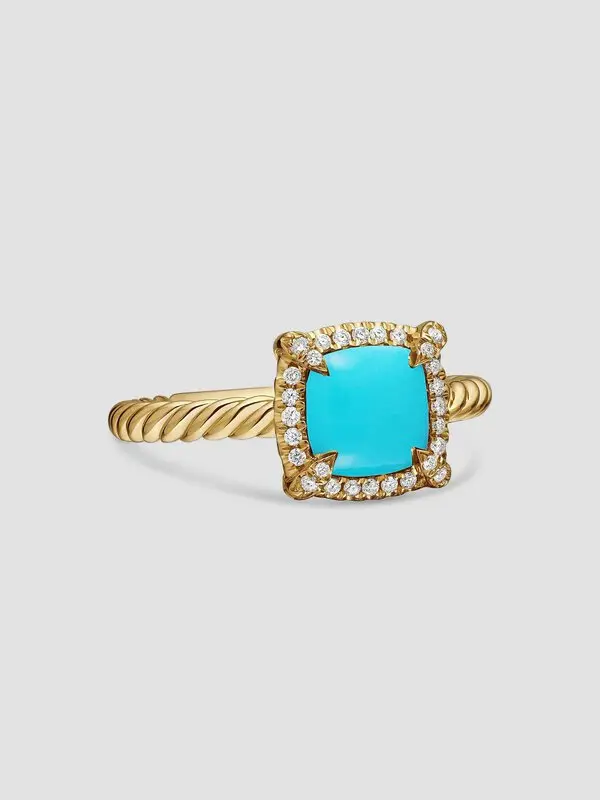 David Yurman Petite Chatelaine Pavé Bezel Ring In 18k Yellow Gold With Diamonds - Turquoise