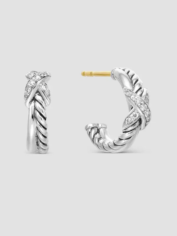David Yurman Petite X Hoop Earrings In With Pavé Diamonds, 12.6mm - Diamond
