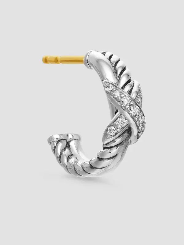 David Yurman Petite X Hoop Earrings In With Pavé Diamonds, 12.6mm - Diamond