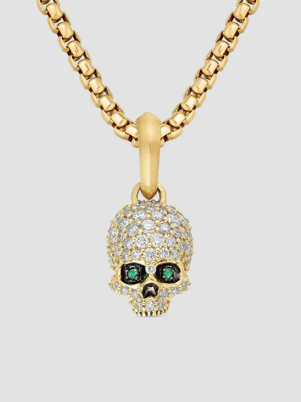 David Yurman Meto Mori Skull In Full Pavé Diamonds, Emeralds And 18k 14mm - Emerald