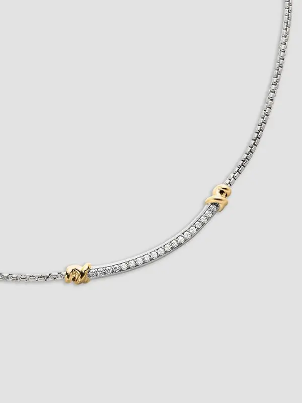 David Yurman Petite Helena Wrap Station Necklace In Sterling Silver With 18k And Diamonds, 29mm