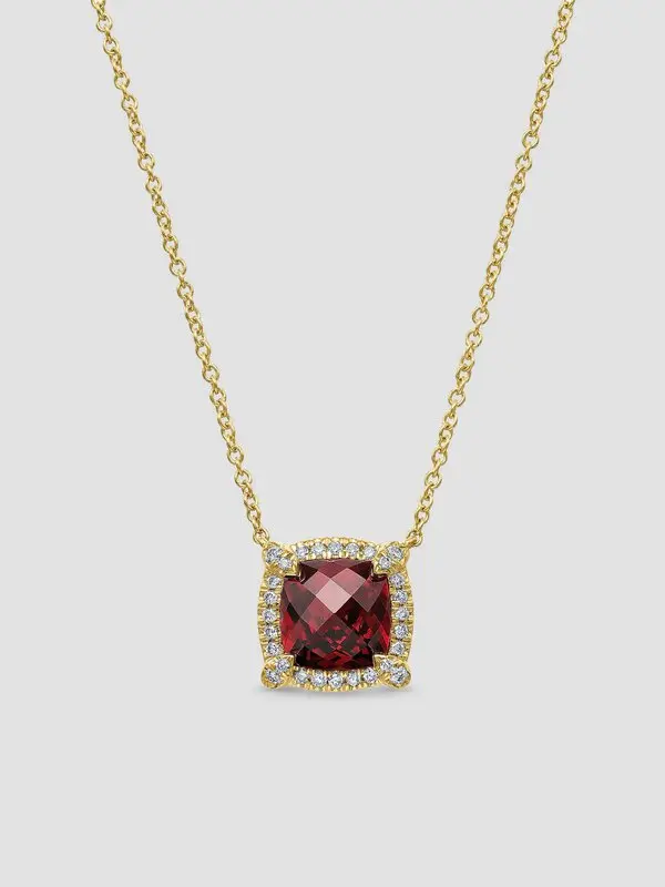 David Yurman Petite Chatelaine Pavé Bezel Pendant Necklace In 18k Yellow Gold With Diamonds - Garnet