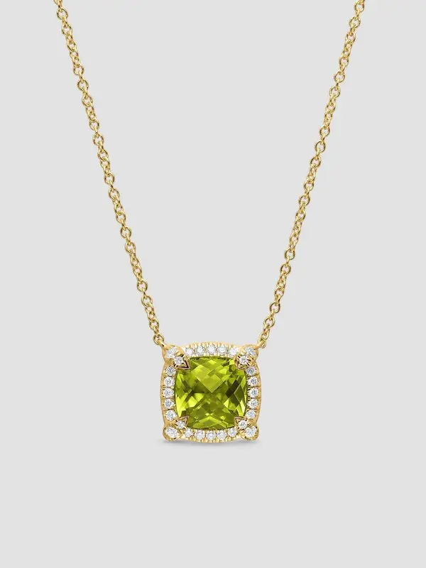 David Yurman Petite Chatelaine Pavé Bezel Pendant Necklace In 18k Yellow Gold With Diamonds - Peridot