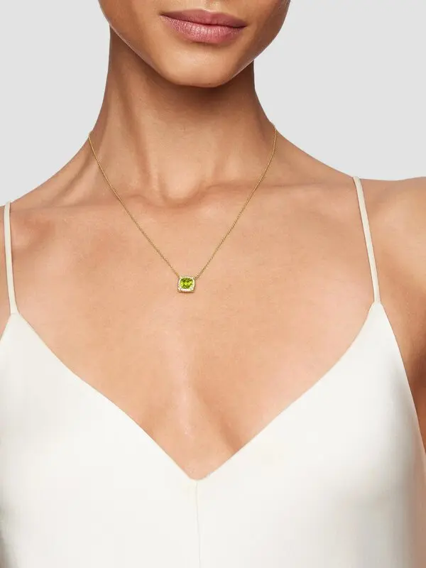 David Yurman Petite Chatelaine Pavé Bezel Pendant Necklace In 18k Yellow Gold With Diamonds - Peridot