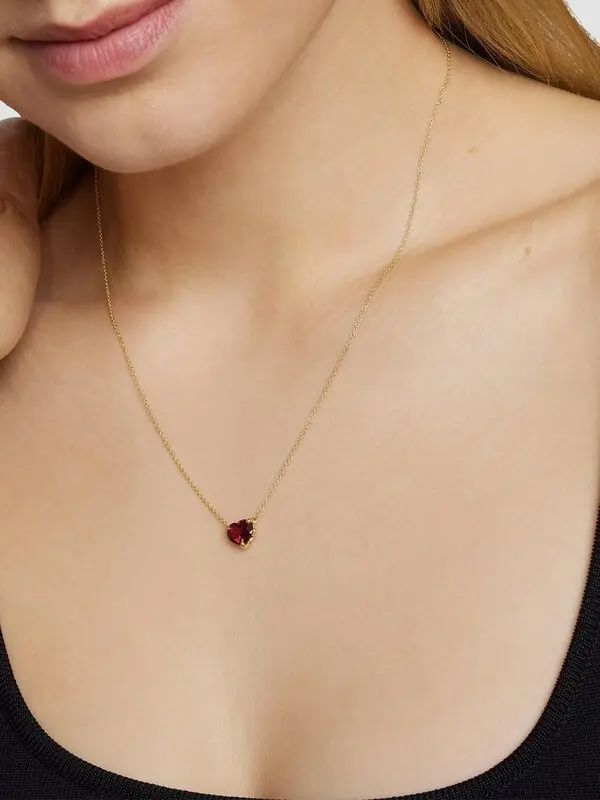 David Yurman Chatelaine Heart Pendant Necklace In 18k Yellow Gold With 8mm - Garnet