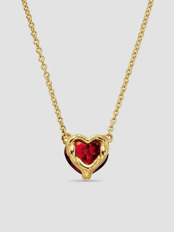David Yurman Chatelaine Heart Pendant Necklace In 18k Yellow Gold With 8mm - Garnet