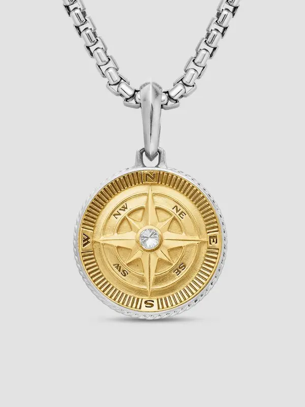 David Yurman Maritime Compass Amulet In Sterling Silver With 18k Yellow And Center 29.5mm