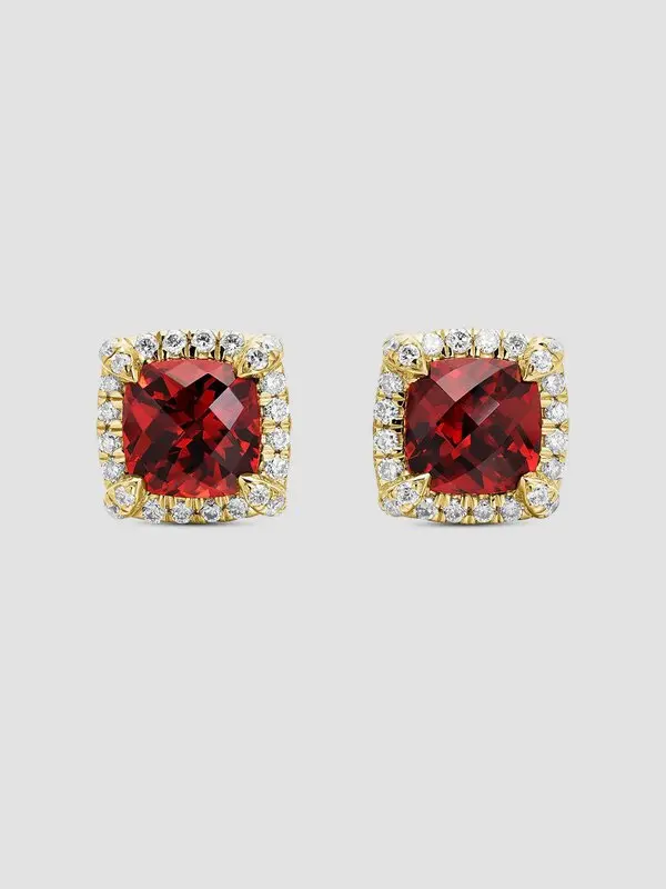 David Yurman Petite Chatelaine Pavé Bezel Stud Earrings In 18k Yellow Gold - Garnet