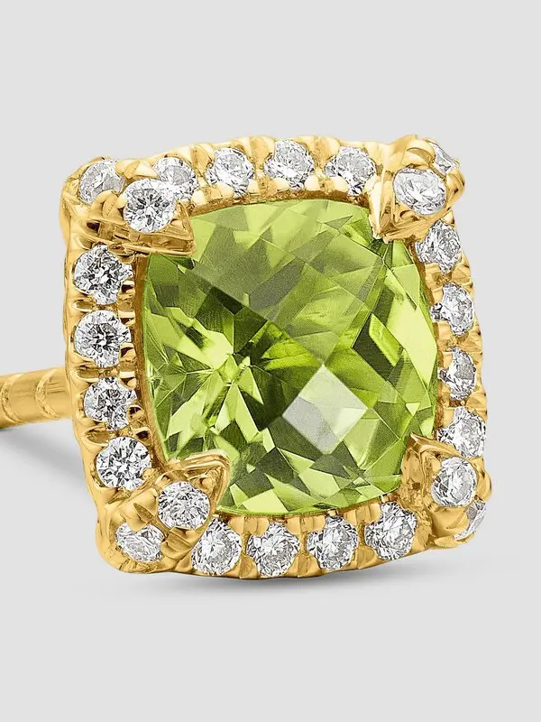 David Yurman Petite Chatelaine Pavé Bezel Stud Earrings In 18k Yellow Gold - Peridot