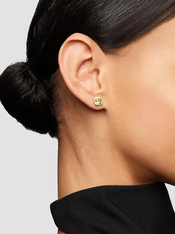 David Yurman Petite Chatelaine Pavé Bezel Stud Earrings In 18k Yellow Gold - Peridot