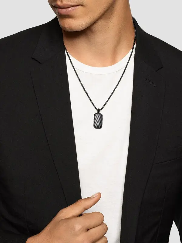 David Yurman Chevron Tag In Titanium, 27mm
