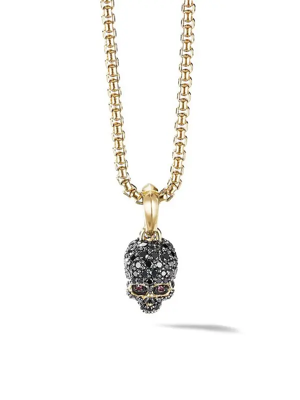 David Yurman Meto Mori Skull In Full Pavé Diamonds, Rubies And 18k Yellow Gold - Black
