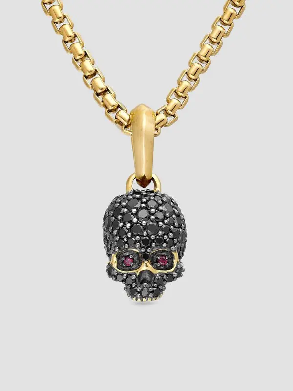 David Yurman Meto Mori Skull In Full Pavé Diamonds, Rubies And 18k Yellow Gold - Black