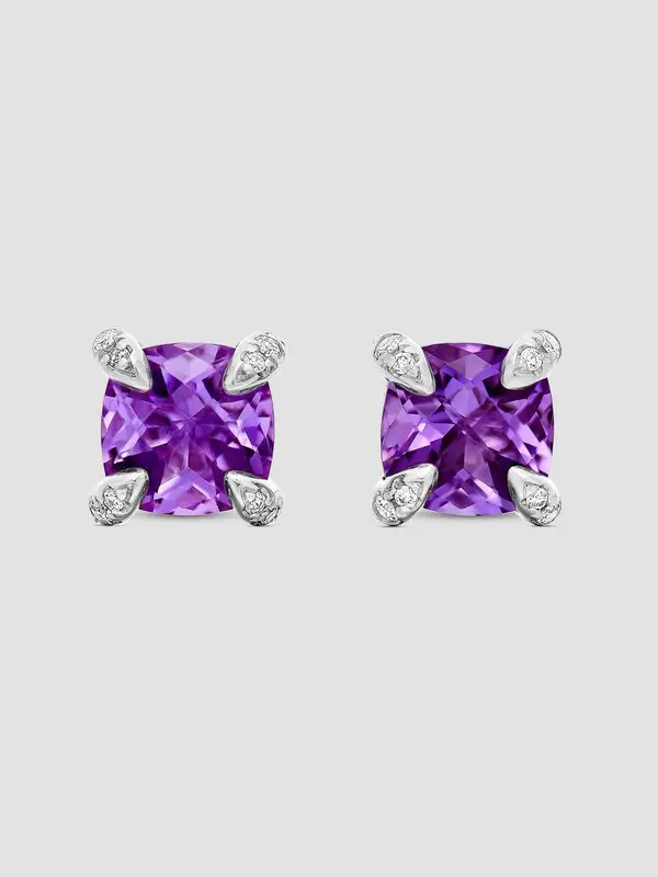 David Yurman Petite Chatelaine Stud Earrings In Sterling Silver - Amethyst