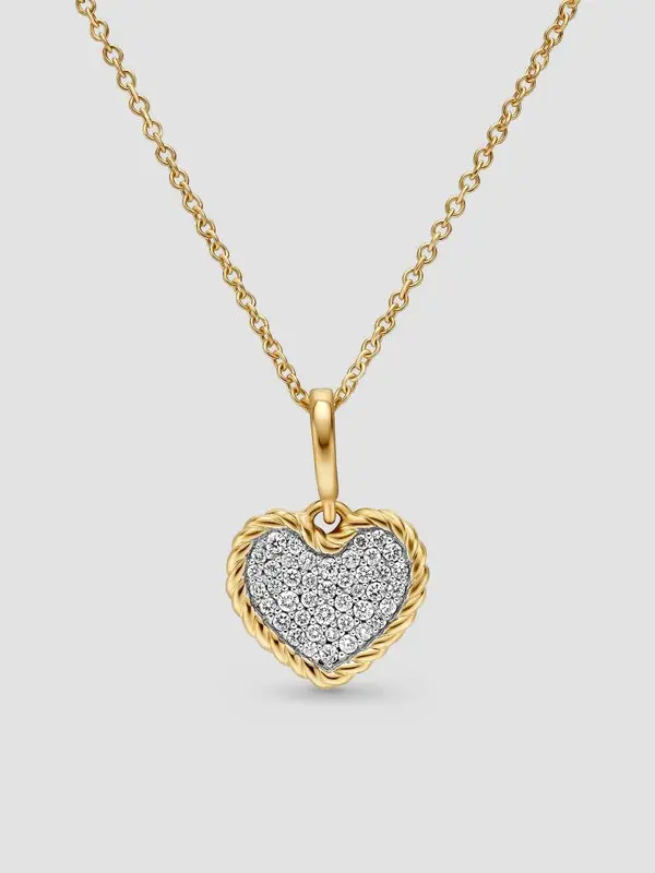 David Yurman Cable Collectibles Pavé Plate Heart Necklace In 18k Yellow With Diamonds - Diamond