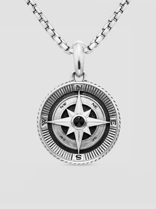David Yurman Maritime Compass Amulet In Sterling Silver With Center 26.8mm - Black Diamond