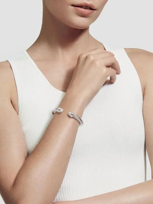 David Yurman Cable Classics Bracelet With Pavé Diamond Domes