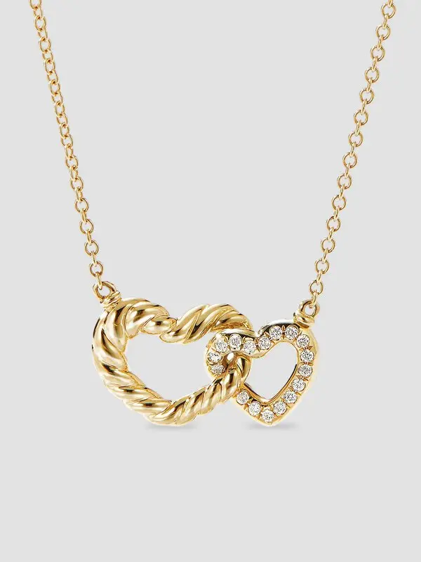 David Yurman Cable Collectibles Interlocking Heart Necklace In 18k Yellow With Diamonds, 20.6mm - Diamond