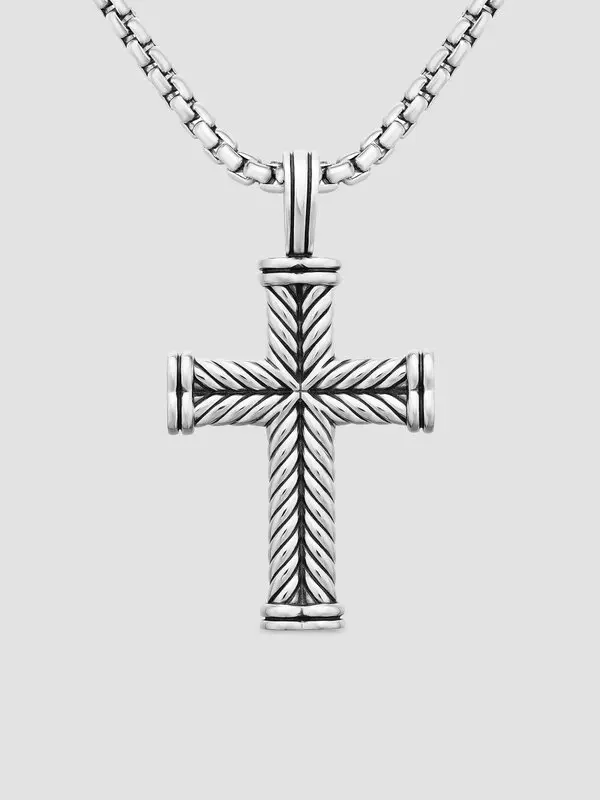 David Yurman Chevron Cross Pendant In Sterling 33mm