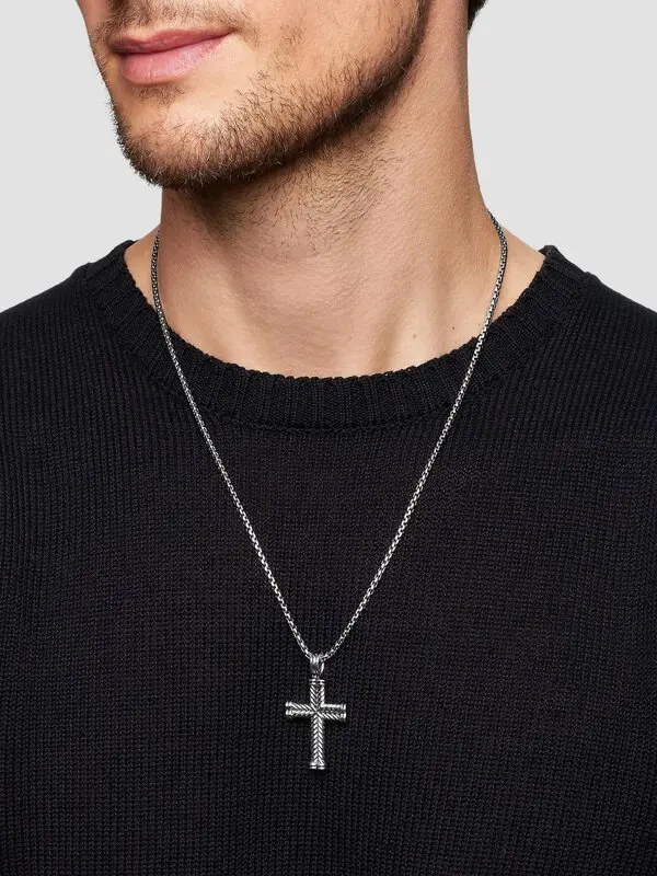 David Yurman Chevron Cross Pendant In Sterling 33mm