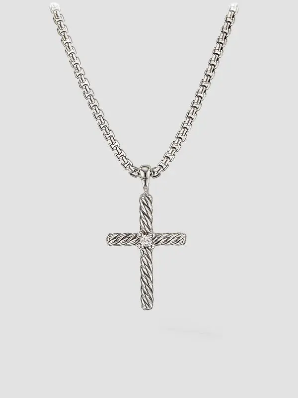 David Yurman Cable Classics Cross Diamond Necklace - Silver