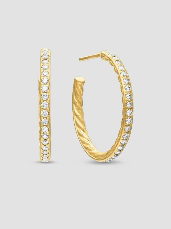 David Yurman Pavé Hoop Earrings In 18k Yellow With Diamonds, 25.4mm