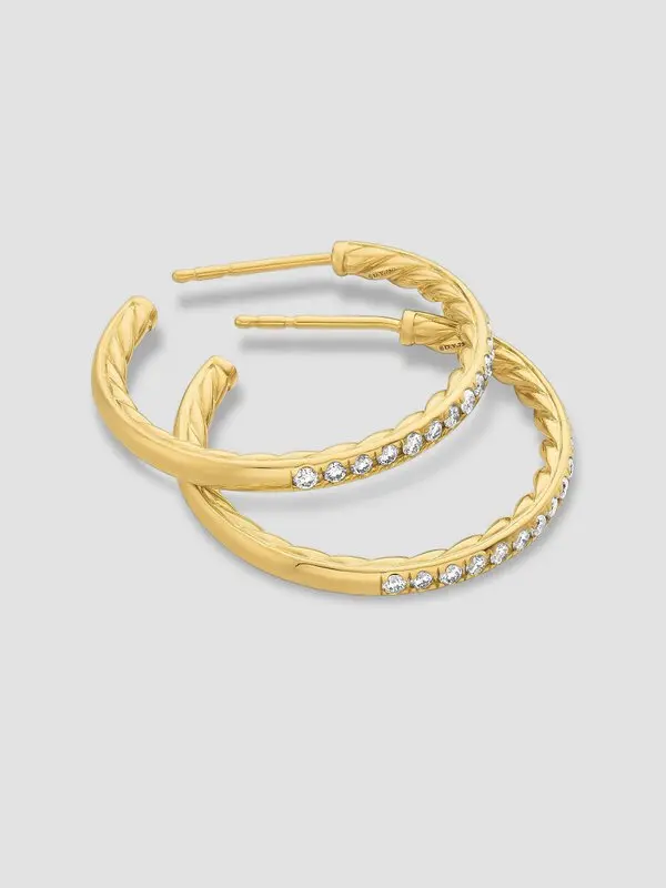 David Yurman Pavé Hoop Earrings In 18k Yellow With Diamonds, 25.4mm