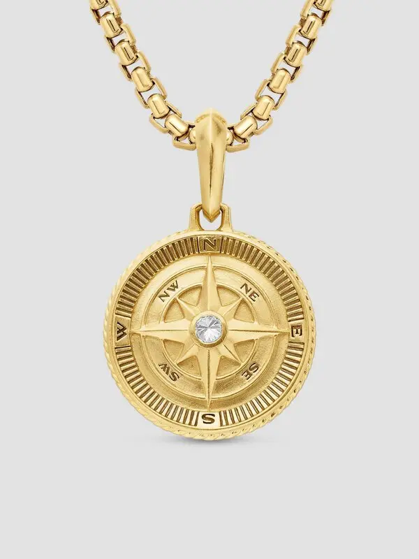 David Yurman Maritime Compass Amulet In 18k Yellow With Center 29.5mm - Diamond