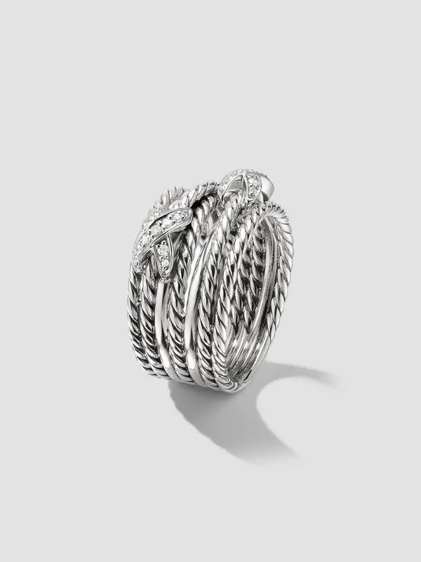 David Yurman Double X Crossover Ring With Pavé Diamonds