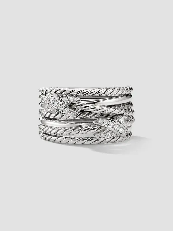 David Yurman Double X Crossover Ring With Pavé Diamonds