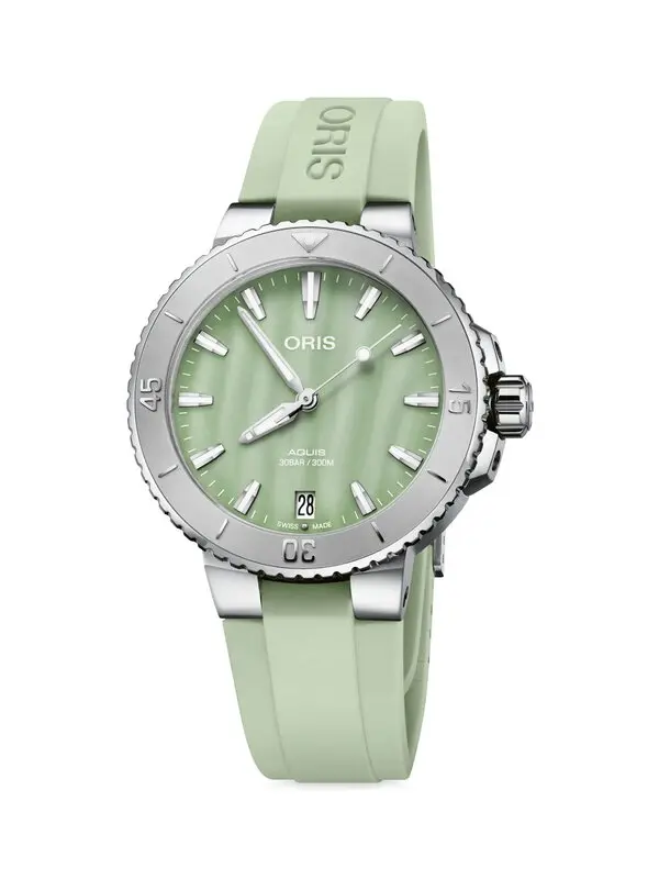 ORIS Aquis Stainless Steel, Mother-of-pearl & Rubber Watch - Green