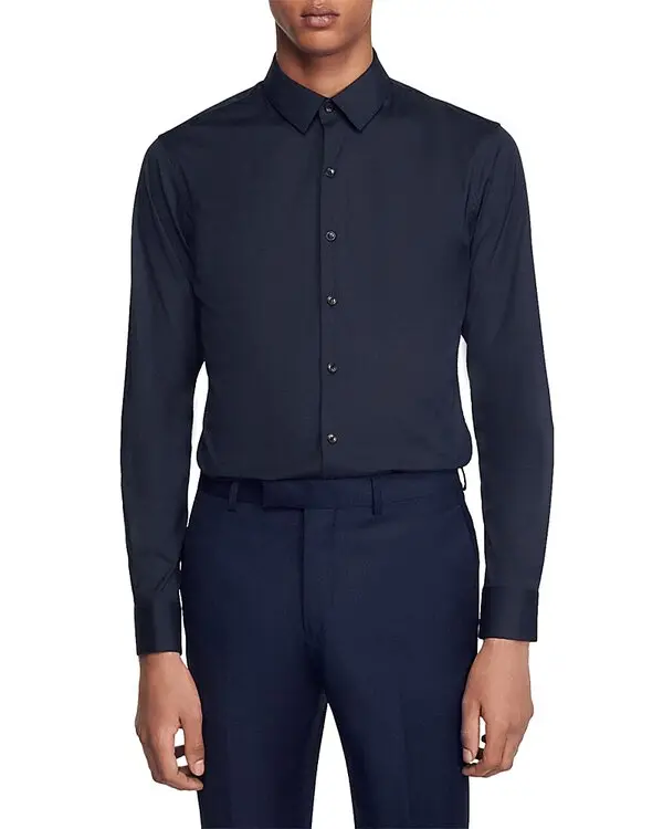 Sandro Seamless Stretch Button Up Shirt - Navy Blue
