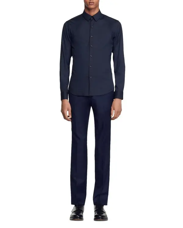 Sandro Seamless Stretch Button Up Shirt - Navy Blue