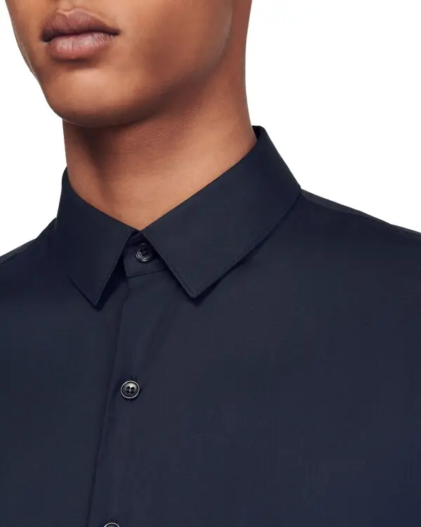 Sandro Seamless Stretch Button Up Shirt - Navy Blue