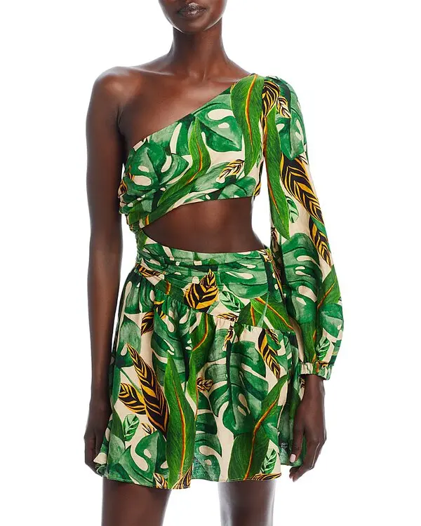 green emerald velvet dress Off-White Summer Foliage Strapless Midi Dress