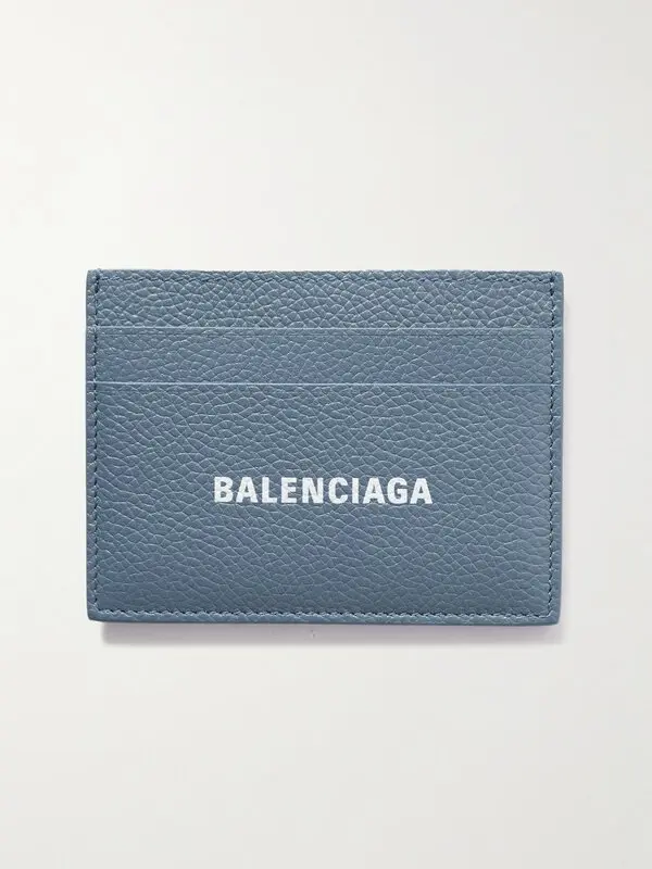 Balenciaga Logo-print Full-grain Leather Cardholder - Blue