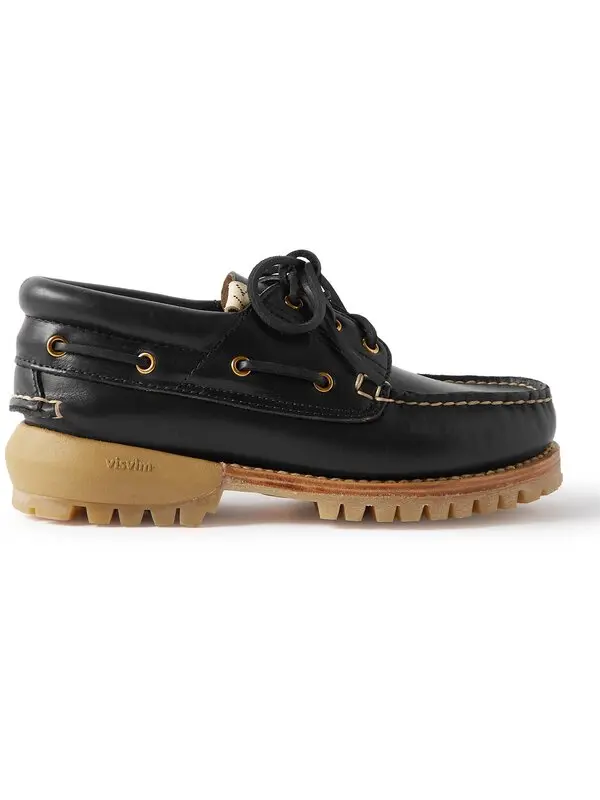 Visvim Wallace Deck-Folk Leather Boat Shoes - Black | Editorialist