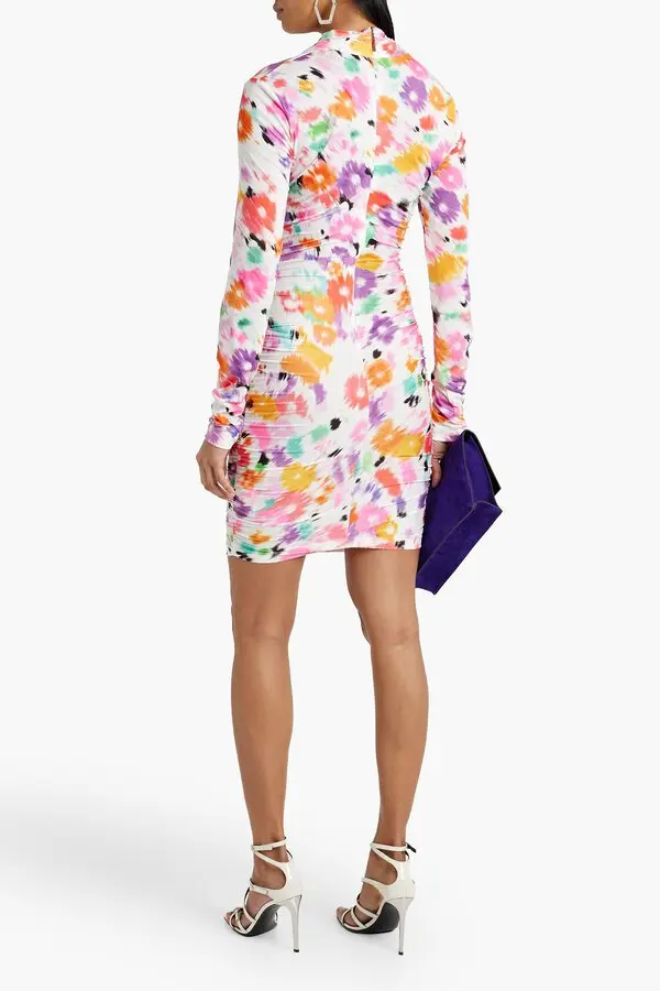 MSGM Ruched Printed Mini Dress